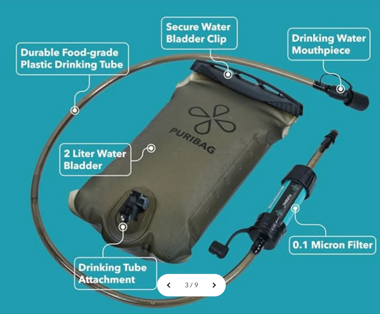 Puribag Adventure Bladder: 2 Litre Hydration Bladder with Filter